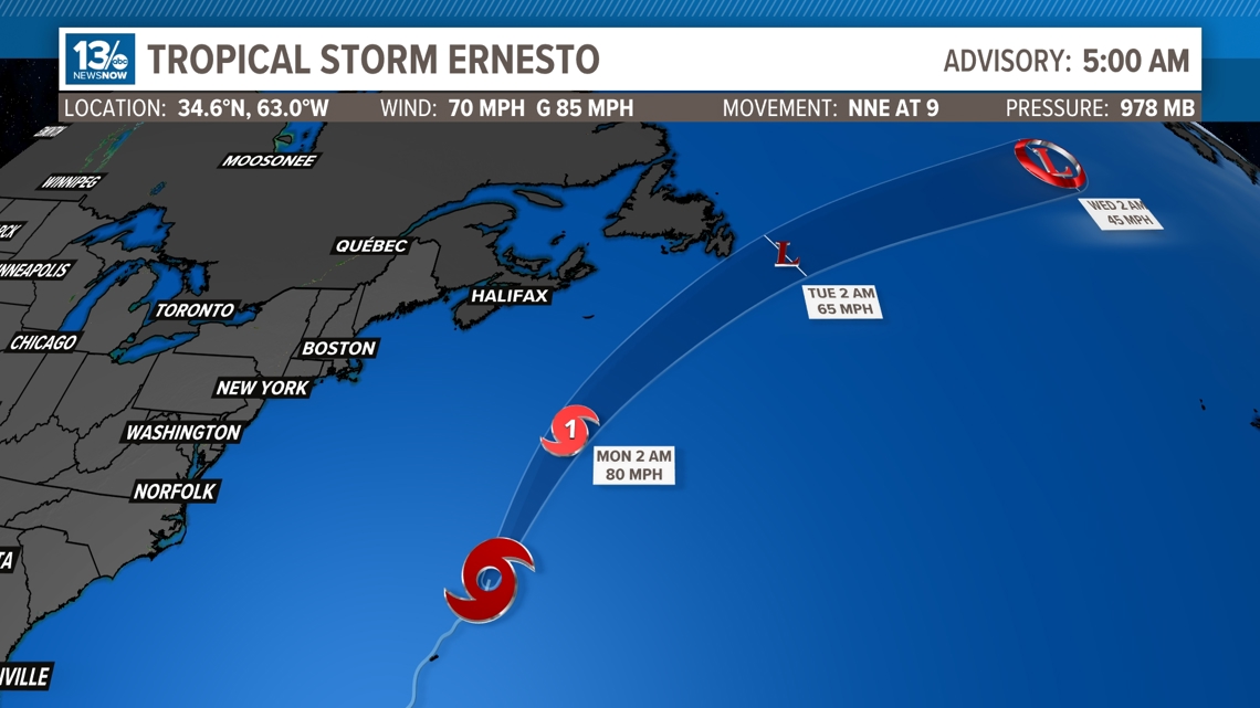Ernesto racing northeastward into the North Atlantic | 13newsnow.com