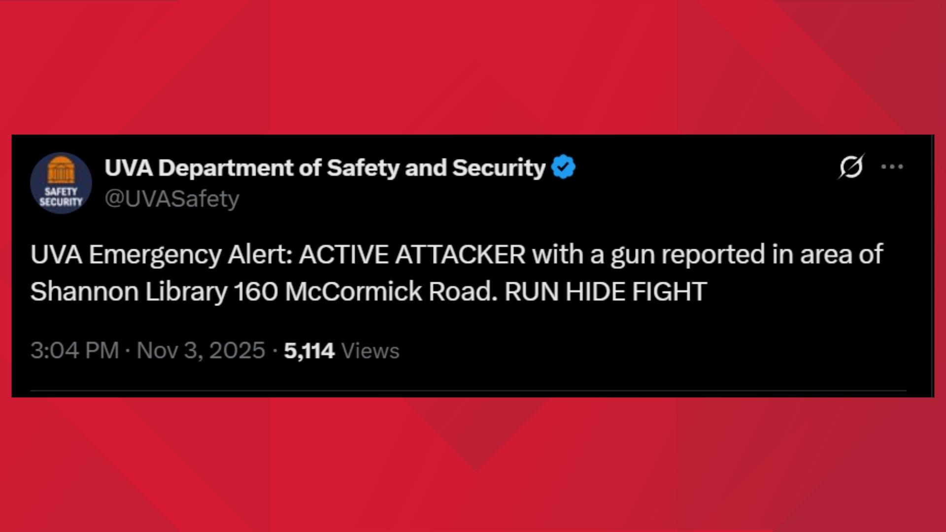 All clear issued after report of attacker with gun at UVA | 13newsnow.com
